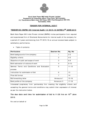 Fillable Online Tender for Internal Auditor.pdf - BNPM India Fax Email ...