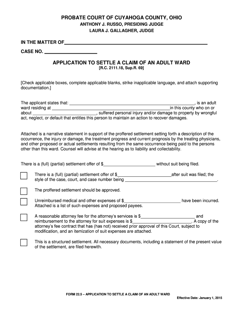 Fillable Online probate cuyahogacounty Page 1 FORM 22.5 APPLICATION TO ...