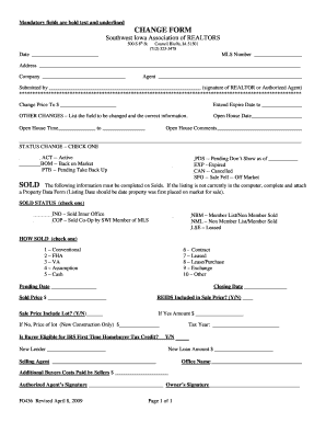 Fillable Online Mandatory fields are bold text and underlined CHANGE ...