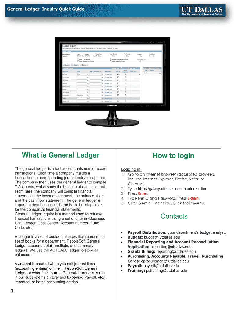 Fillable Online General Ledger Inquiry Quick Guide Fax Email Print ...