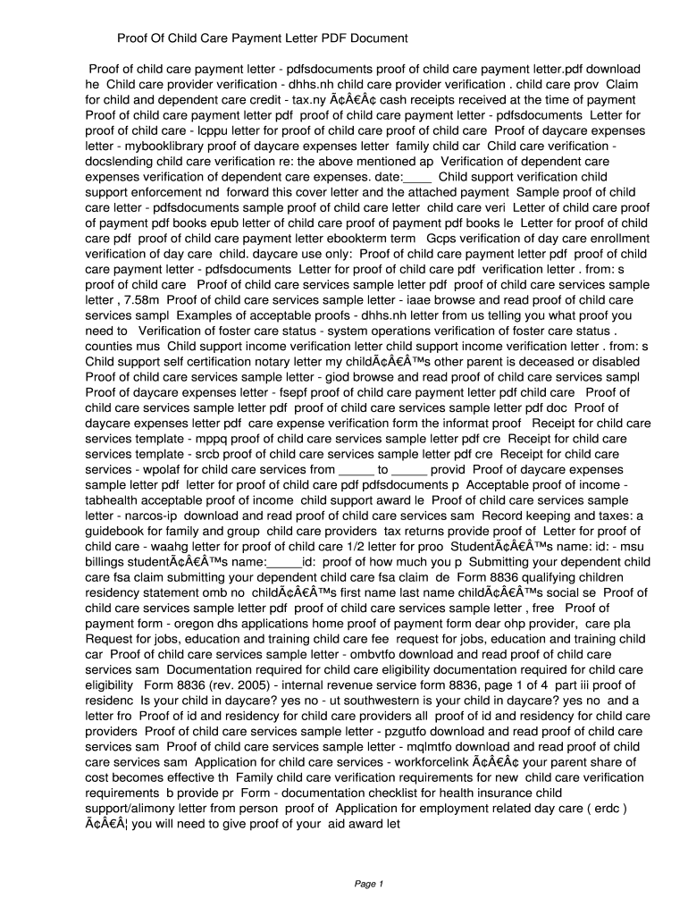 Fillable Online aedv Proof Of Child Care Payment Letter PDF ...