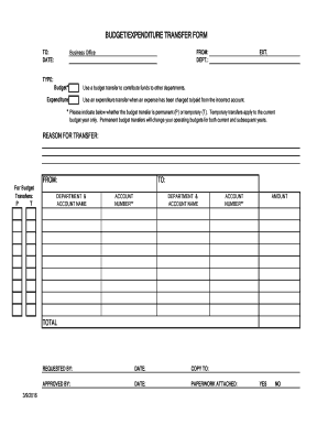 Fillable Online hampshire BUDGET/EXPENDITURE TRANSFER FORM - Hampshire - hampshire Fax Email ...