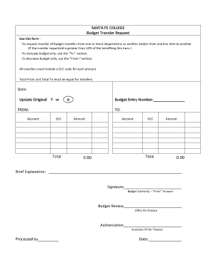 Fillable Online sfcollege Use this form - To request transfer of Budget ...