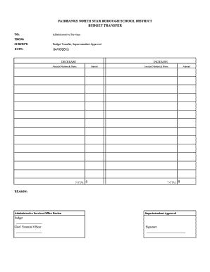 Fillable Online Budget Transfer Form - k12northstar.org Fax Email Print ...