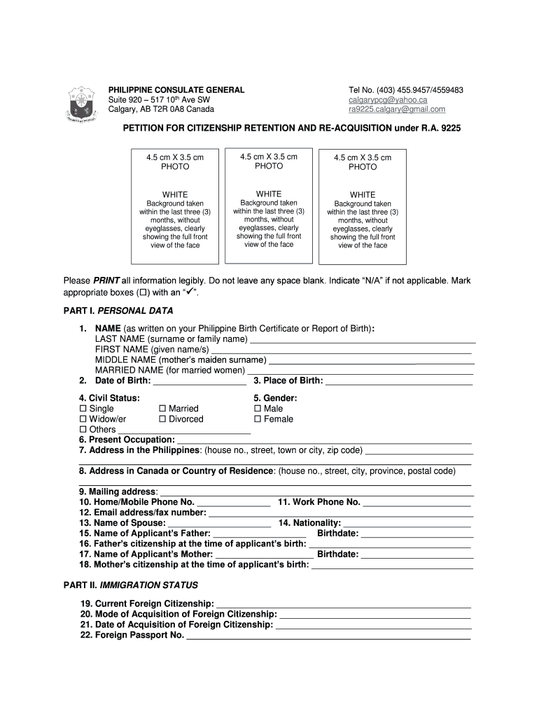 Fillable Online PETITION FOR CITIZENSHIP RETENTION AND RE-ACQUISITION ...