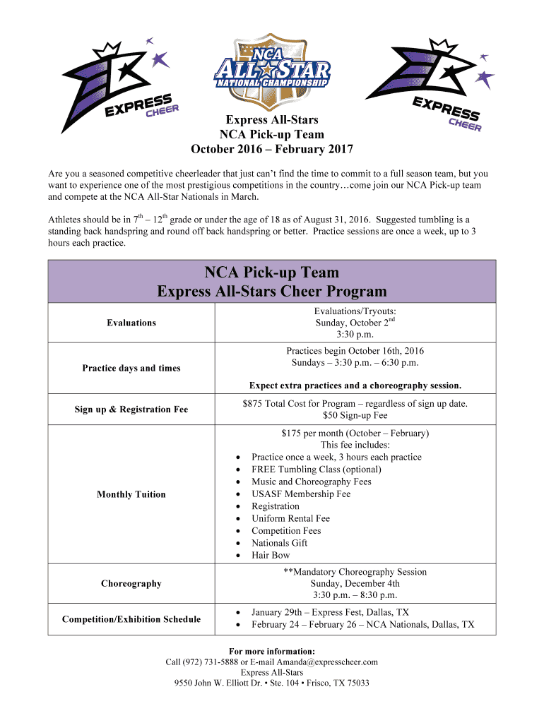 Fillable Online Express All-Stars Fax Email Print - pdfFiller