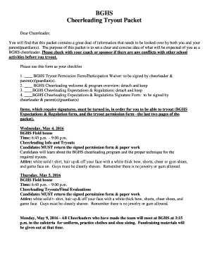Fillable Online bghs d214 BGHS Cheerleading Tryout Packet Fax Email ...