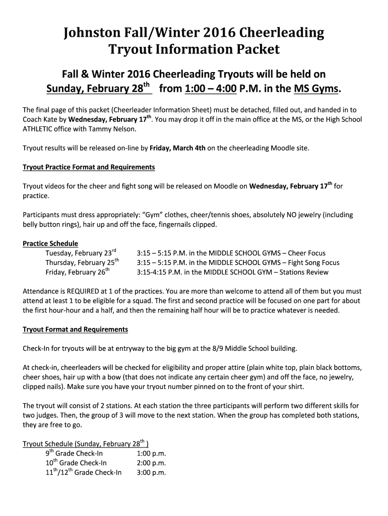 Fillable Online Tryout Information Packet Fax Email Print - pdfFiller