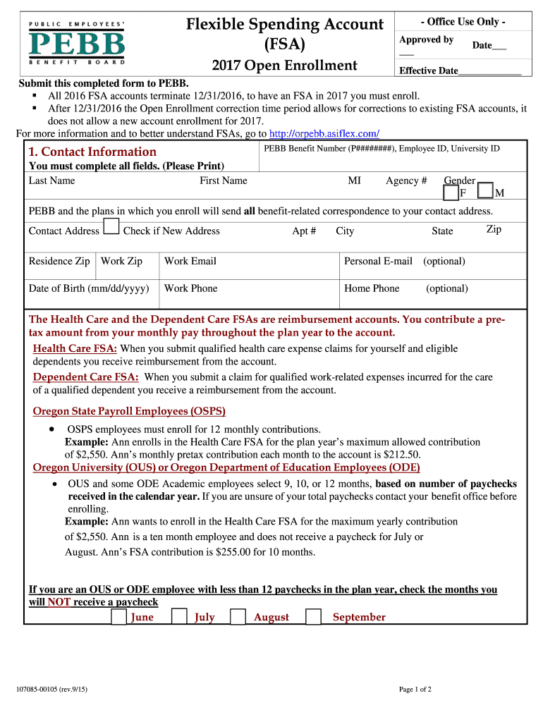 Fillable Online oregon Flexible Spending Account Open Enrollment Form (PDF) Fax Email Print ...