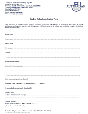 Fillable Online Student Refund Application Form - aic.nsw.edu.au Fax ...