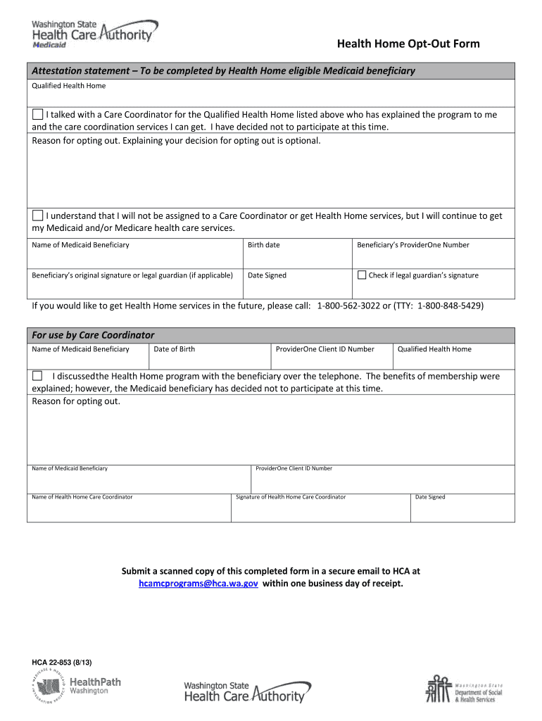 Fillable Online Health Home Opt-Out Form - Molina Healthcare Fax Email ...