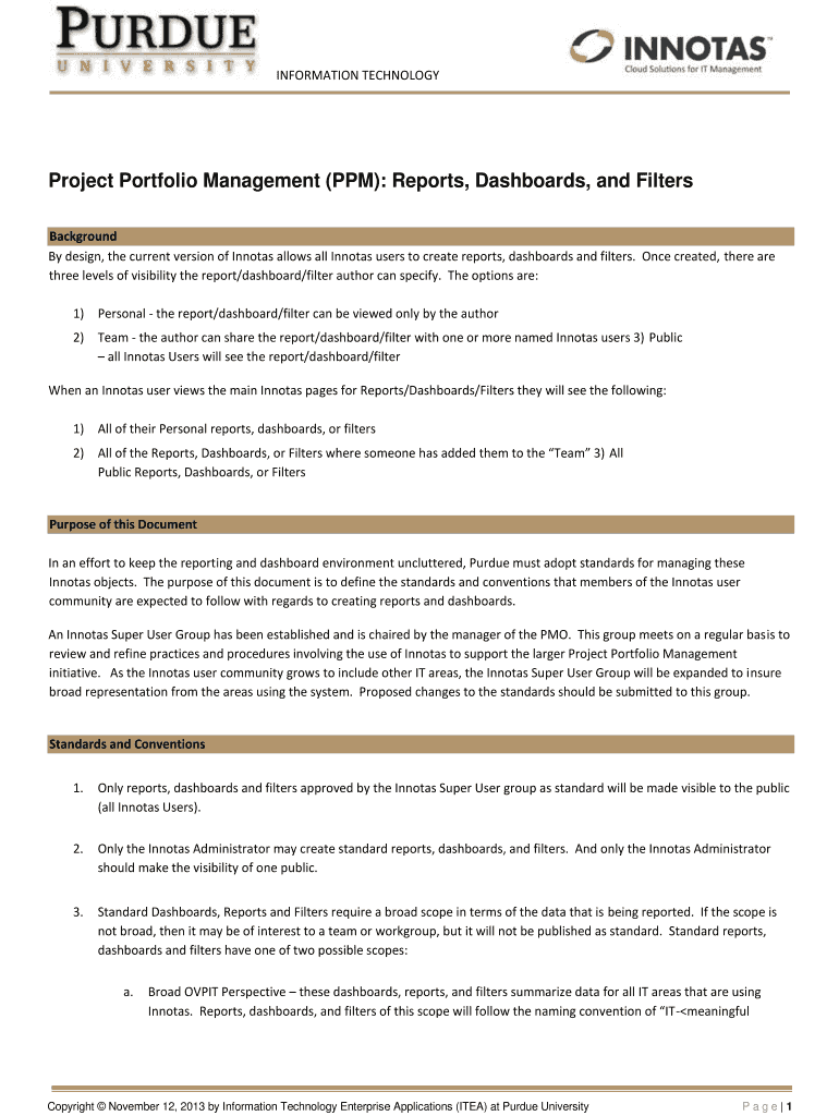 Fillable Online Project Portfolio Management (PPM): Reports, Dashboards, and Filters Fax Email ...
