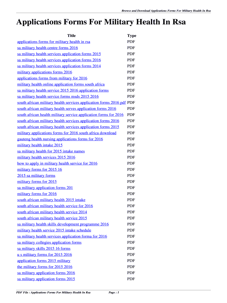 Fillable Online auad Applications Forms For Military Health In Rsa. applications forms for ...