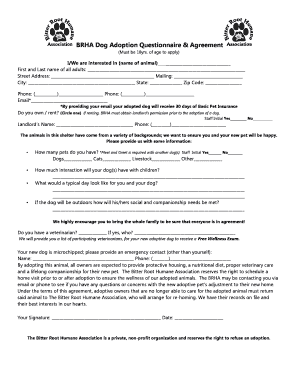 Fillable Online Dog Adoption Questionnaire - Bitter Root Humane ...