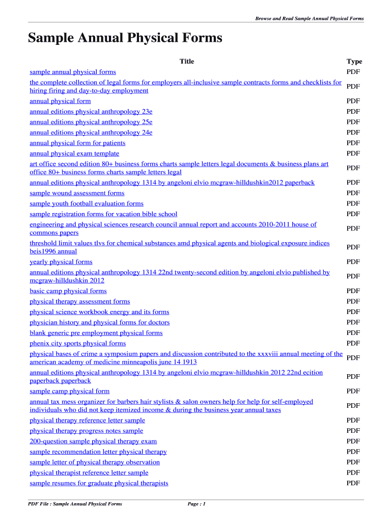 Fillable Online kibr Sample Annual Physical Forms. sample annual ...