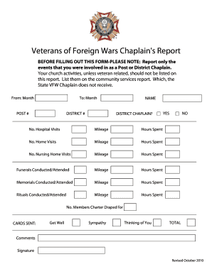 Fillable Online Veterans of Foreign Wars Chaplain 's Report - Ning Fax ...