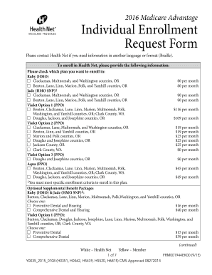 Fillable Online Individual Enrollment Request Form - Health Net Fax ...