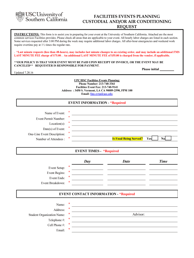 Fillable Online FACILITIES EVENTS PLANNING Fax Email Print - pdfFiller
