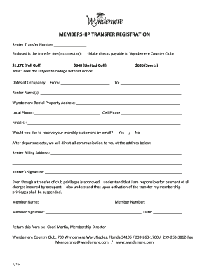 Fillable Online MEMBERSHIP TRANSFER REGISTRATION Fax Email Print ...
