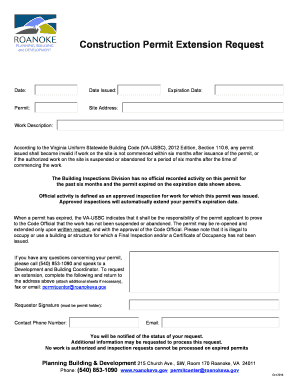 Fillable Online roanokeva Construction Permit Extension Request Fax ...