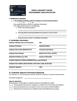 Fillable Online drexel DREXEL UNIVERSITY ONLINE PROCUREMENT CARD ... Fax Email Print - pdfFiller