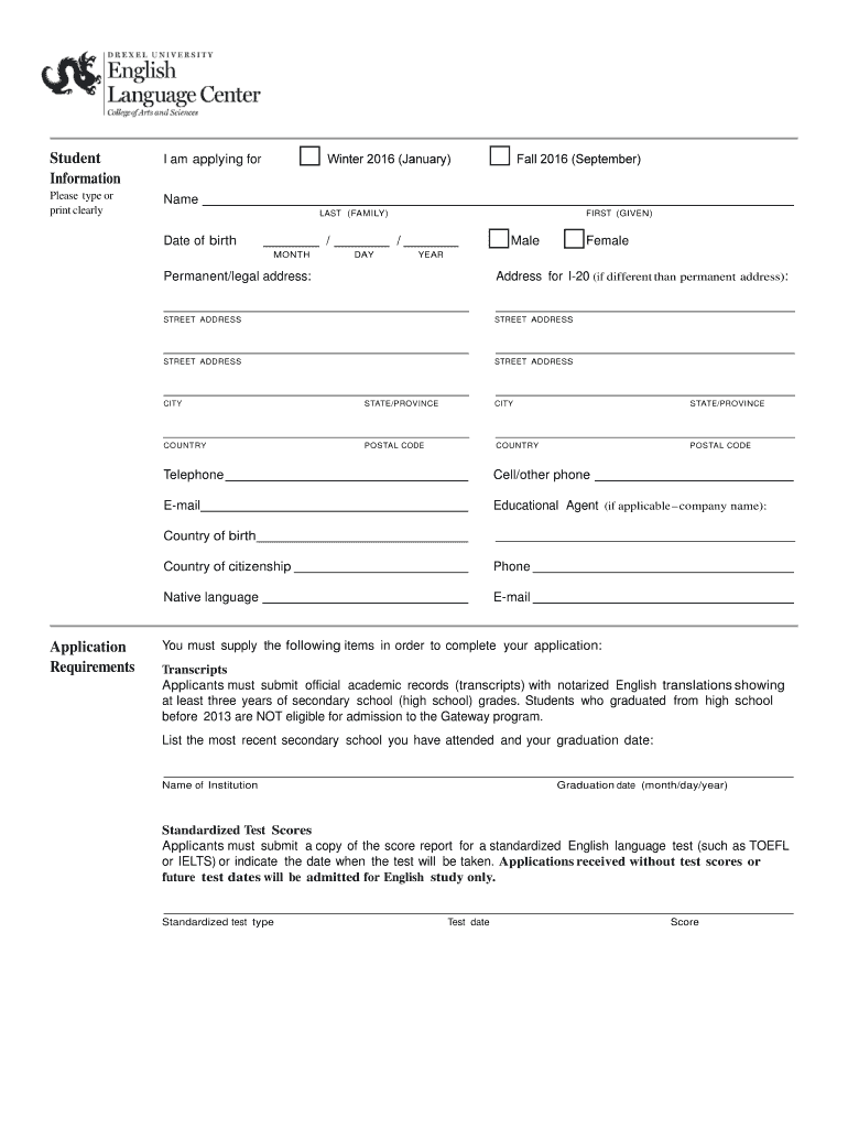 Fillable Online drexel ELC Application Fax Email Print - pdfFiller