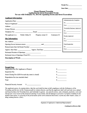Fillable Online Mount Pleasant Township Application for Street Fax ...