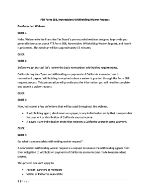 Fillable Online FTB Form 588, Nonresident Withholding Waiver Request ...