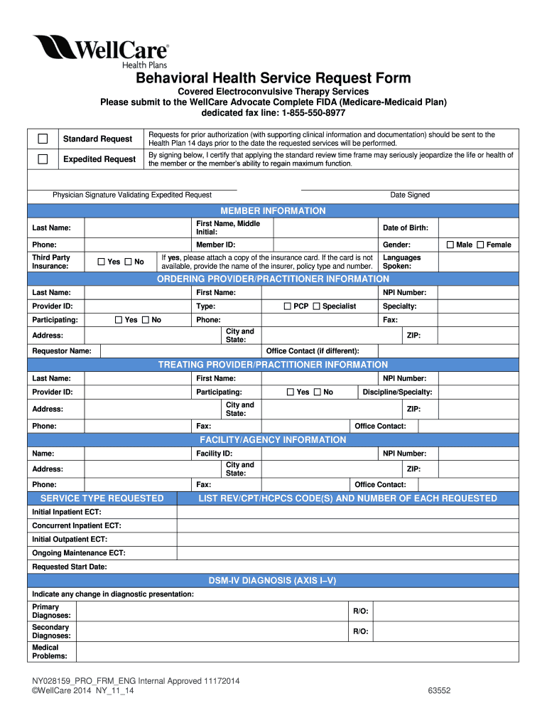 Fillable Online PRO NY FIDA Behavioral Health Covered ECT Services Form ...