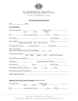 Fillable Online New Client Intake Form - Gardner & Smith Fax Email ...