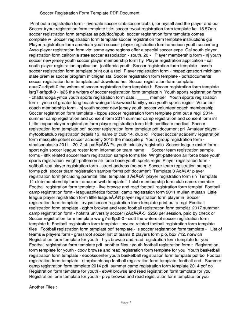 Fillable Online oaup Soccer Registration Form Template PDF ...