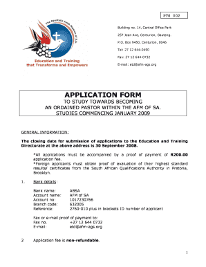 Fillable Online afmsouthcoast co PTS 002 Application form - AFM South ...