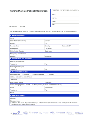 Fillable Online Visiting Dialysis Patient Information Fax Email Print ...