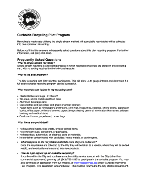 Fillable Online walterborosc Curbside Recycling Pilot Program ...