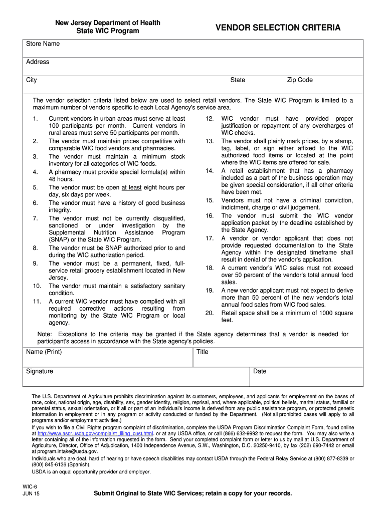 Fillable Online state nj WIC-6 with non-highlighted revisions June 2015 ...