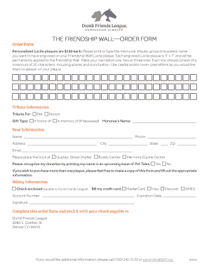 Fillable Online THE FRIENDSHIP WALL ORDER FORM - ddfl.org Fax Email ...