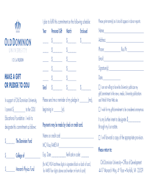 Fillable Online odu Monarch Physics Fund Pledge Card. Monarch Physics ...