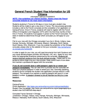 Fillable Online General French Student Visa Information for US Fax ...