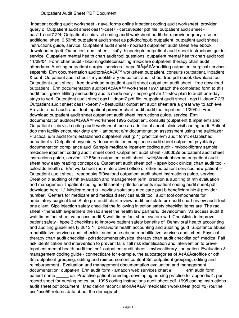 Fillable Online spsw Outpatient Audit Sheet PDF ...