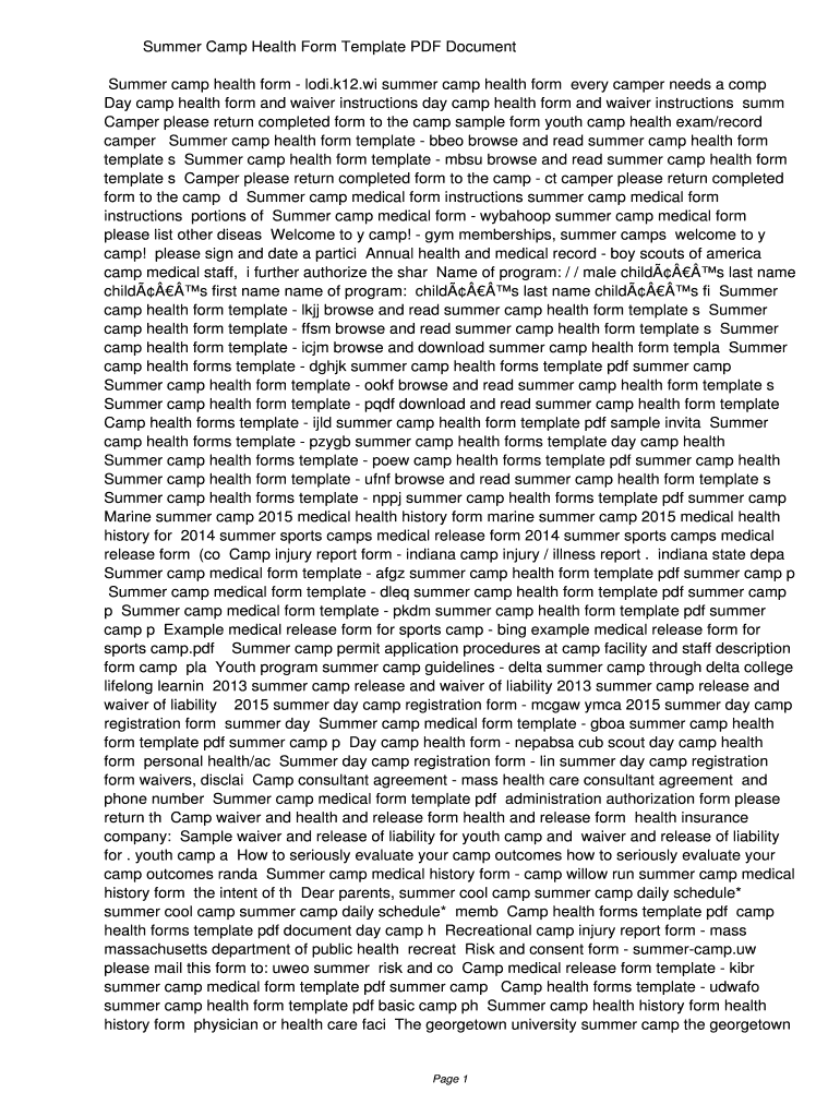 Fillable Online fwmv Summer Camp Health Form Template PDF ...