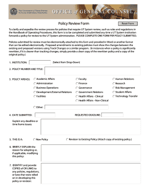 Fillable Online utsystem Policy Review Form - University of Texas ...