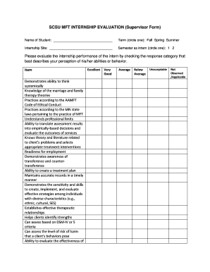 Fillable Online stcloudstate SCSU MFT INTERNSHIP EVALUATION (Supervisor ...