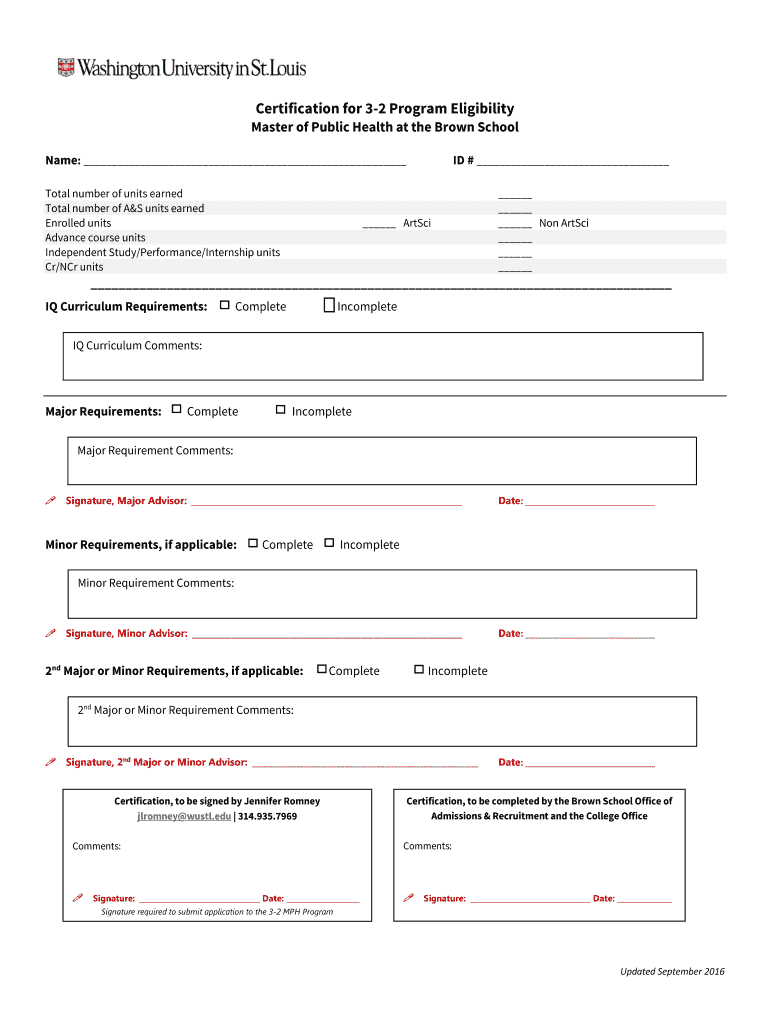 Fillable Online mph wustl Certification for 3-2 Program Eligibility form - Brown School: Master ...