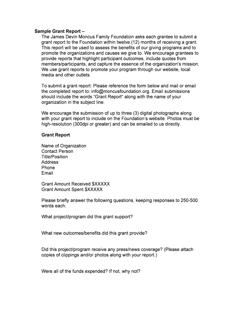 Fillable Online Sample Grant Report Fax Email Print - pdfFiller