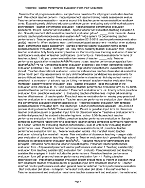 Fillable Online waterprice Preschool Teacher Performance Evaluation Form PDF ...