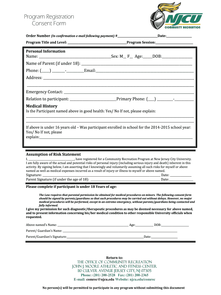 Fillable Online njcu DOWNLOAD the Medical Consent Form (PDF) - New ...