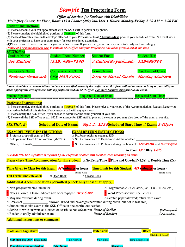 Fillable Online pacific Sample Test Proctoring Form Fax Email Print ...