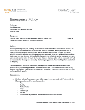 Fillable Online Emergency Policy - dentaquestinstitute.org Fax Email ...
