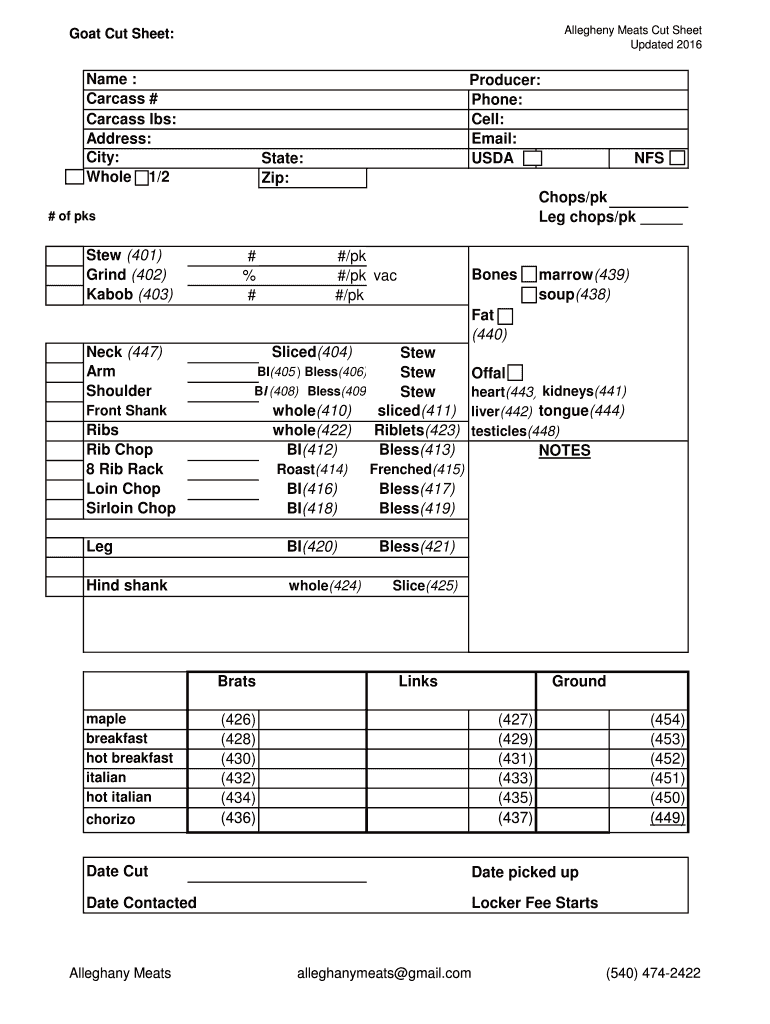 Fillable Online Allegheny Meats Cut Sheet Fax Email Print - pdfFiller