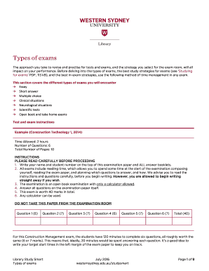 Fillable Online Types of exams - westernsydney.edu.au Fax Email Print ...
